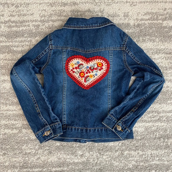Roxy | Jackets & Coats | Roxy Girl Jean Denim Heart Embroidered Jacket ...